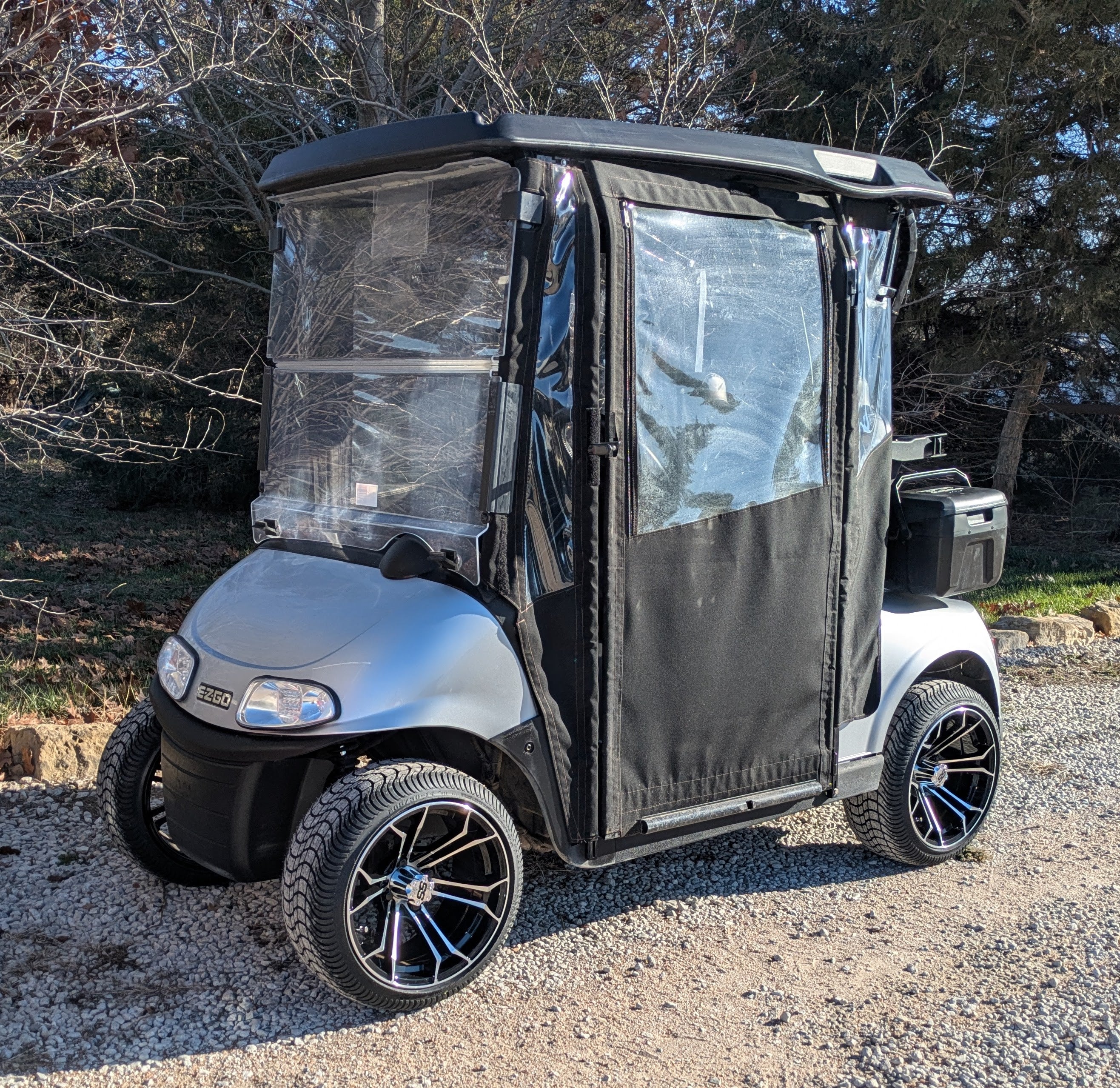 2018 Silver EZGO RXV with Enclosure and Soundbar – Salt City Golf Cart